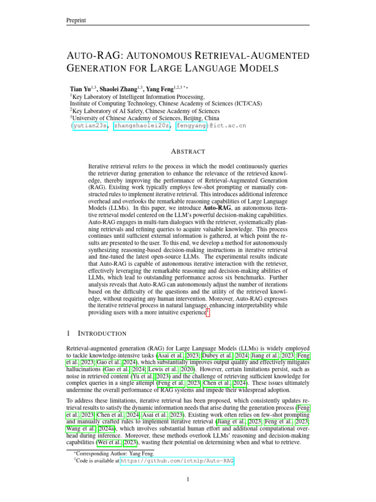 Auto-Rag: Autonomous Retrieval-Augmented Generation For Large Language Models | PDF ...