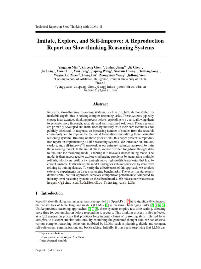 Imitate, Explore, and Self-Improve: A Reproduction Report on Slow-thinking Reasoning Systems ...