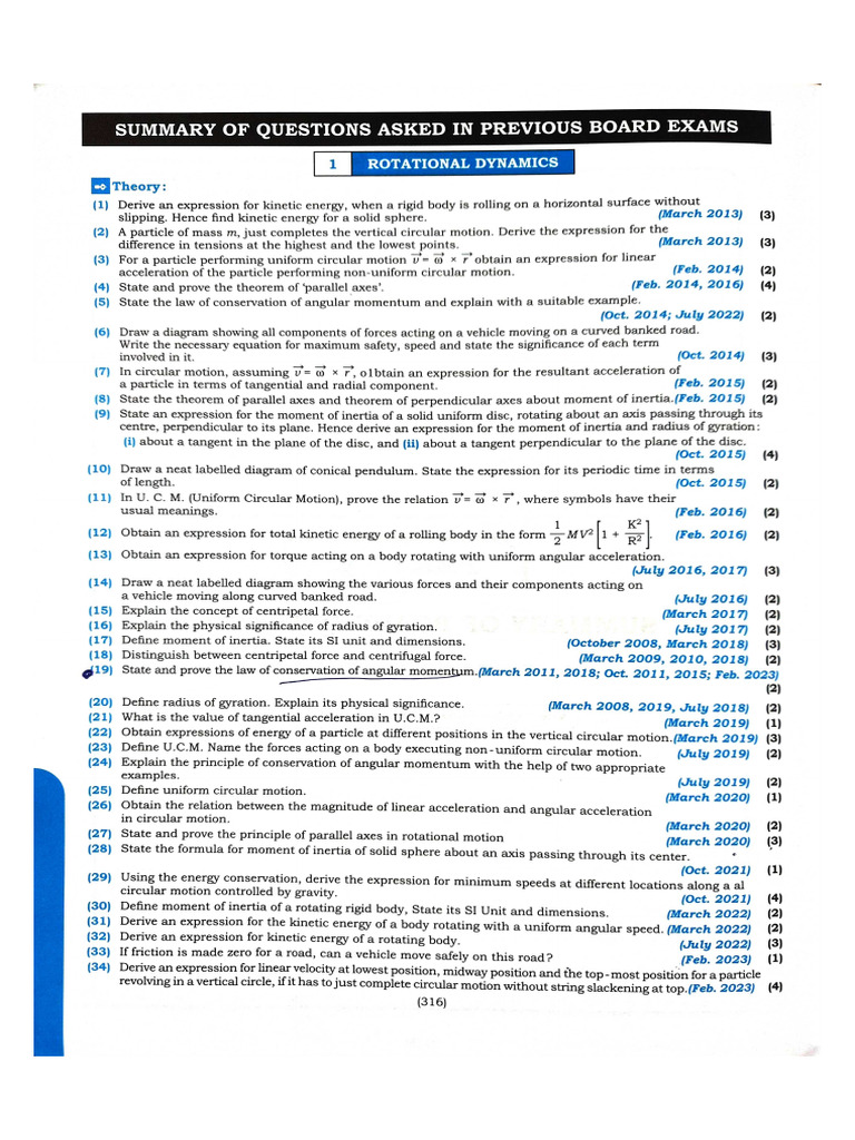 Physics - Summary of Board Questions | PDF
