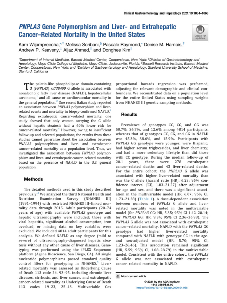 Em PNPLA3 em Gene Polymorphism and Liver and E | PDF | Genotype | Cirrhosis