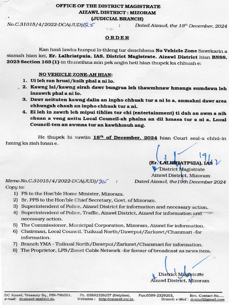 No Vehicle Zone 1 Mizoram | PDF