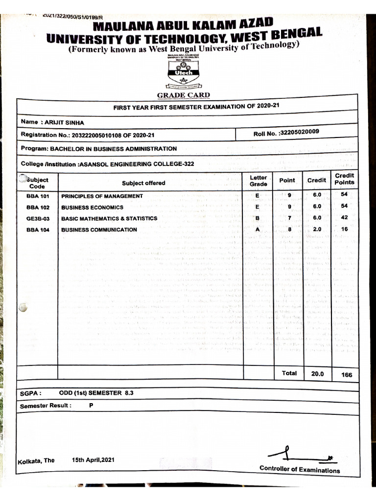 First To Second Year All Four Semesters Grade Card | PDF
