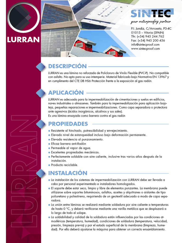 Lámina LURRAN: Impermeabilización Eficaz | PDF | Aislamiento térmico ...