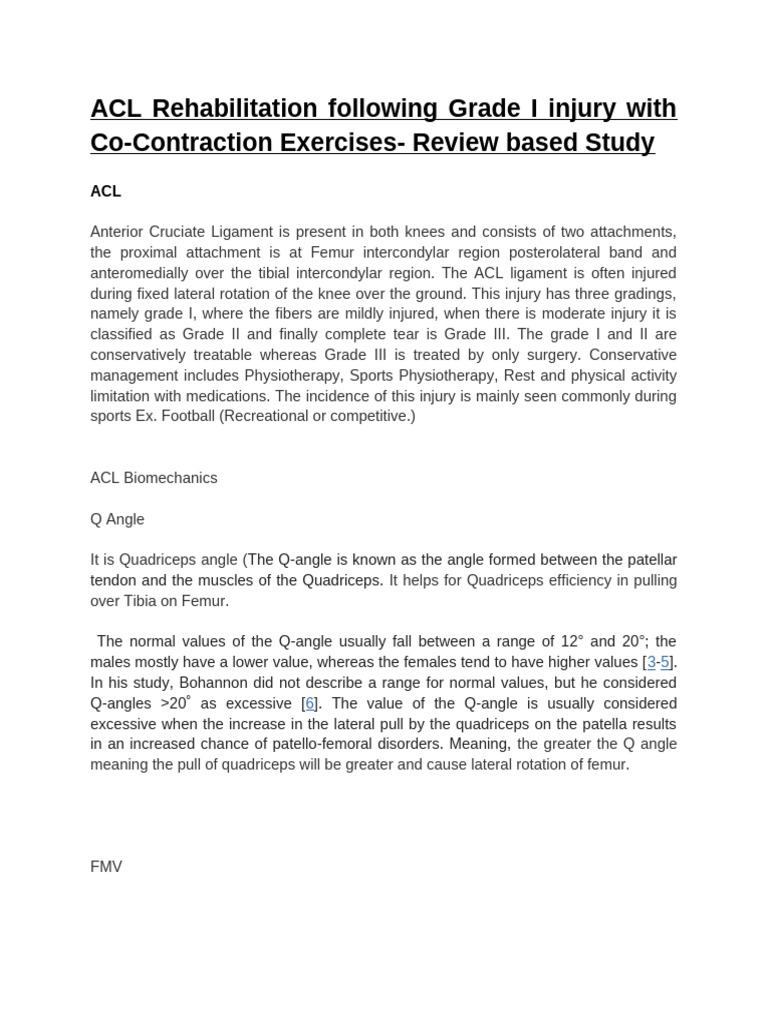 ACL Rehabilitation following Grade I injury with Co-Contraction ...