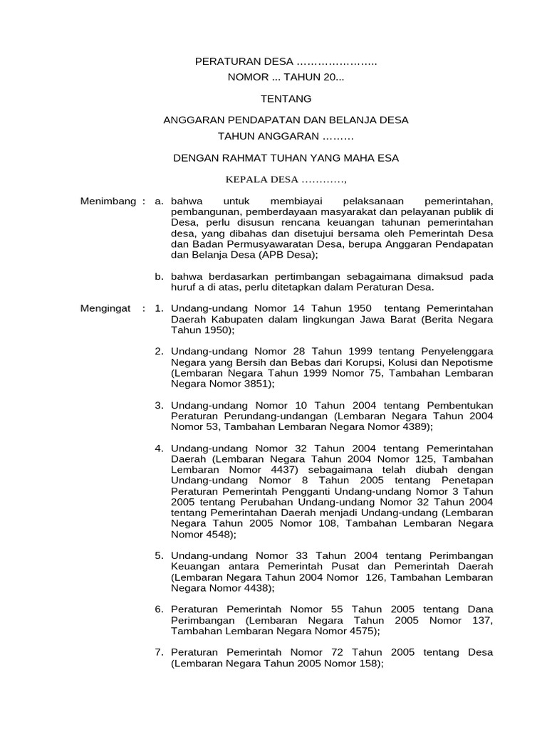 5 Contoh Perdes Apbdes | PDF