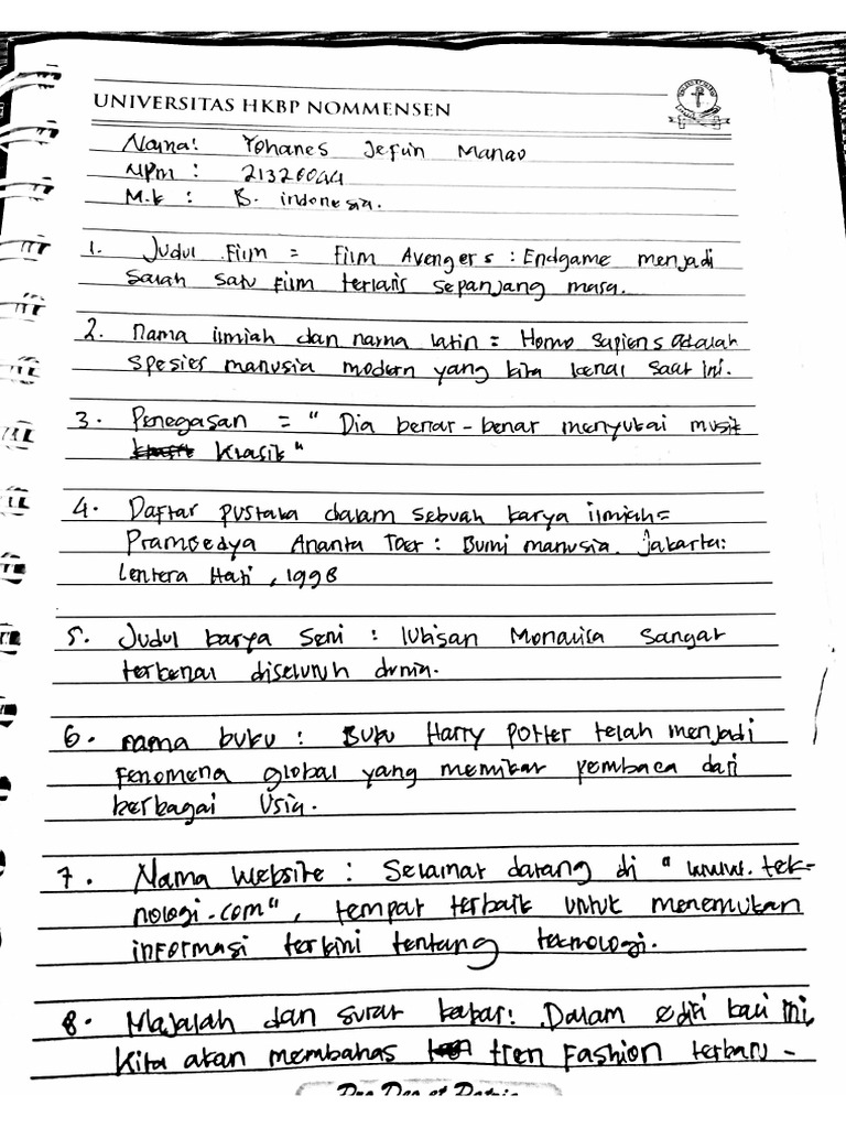 Quiz 2 B. Indonesia Yohanes Jeflin Manao | PDF