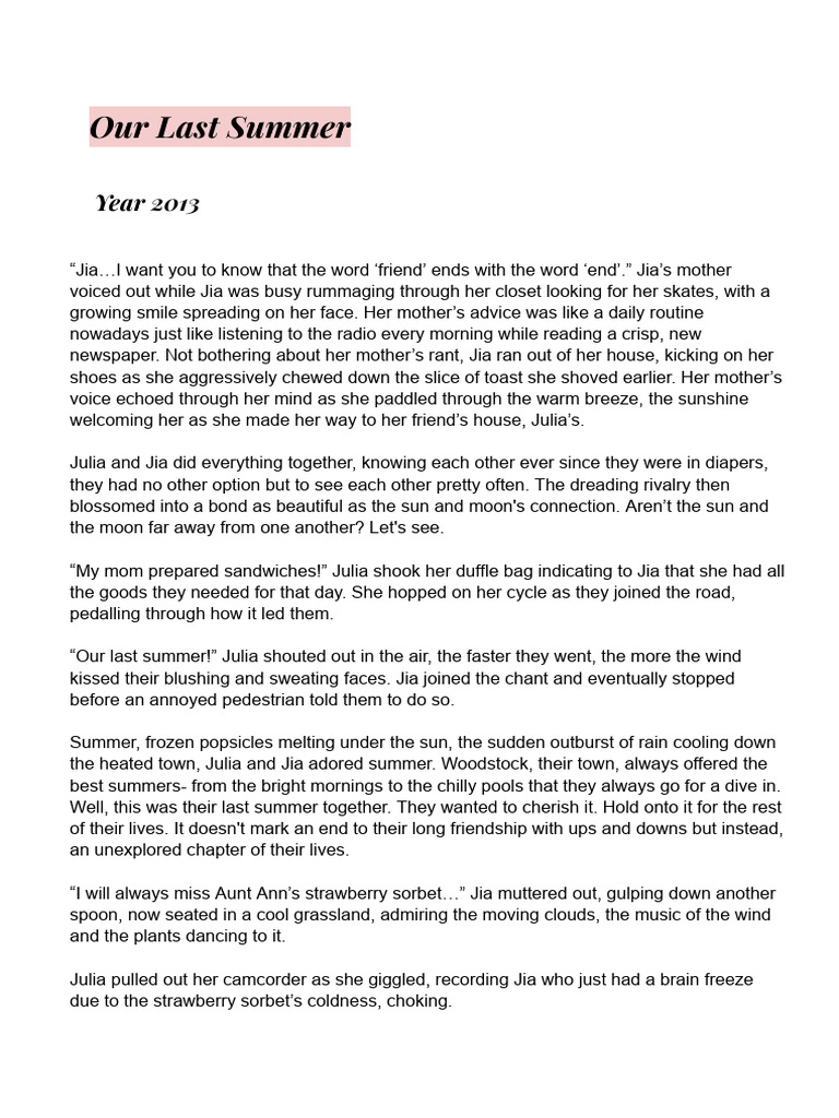 Cherishing Our Last Summer | PDF