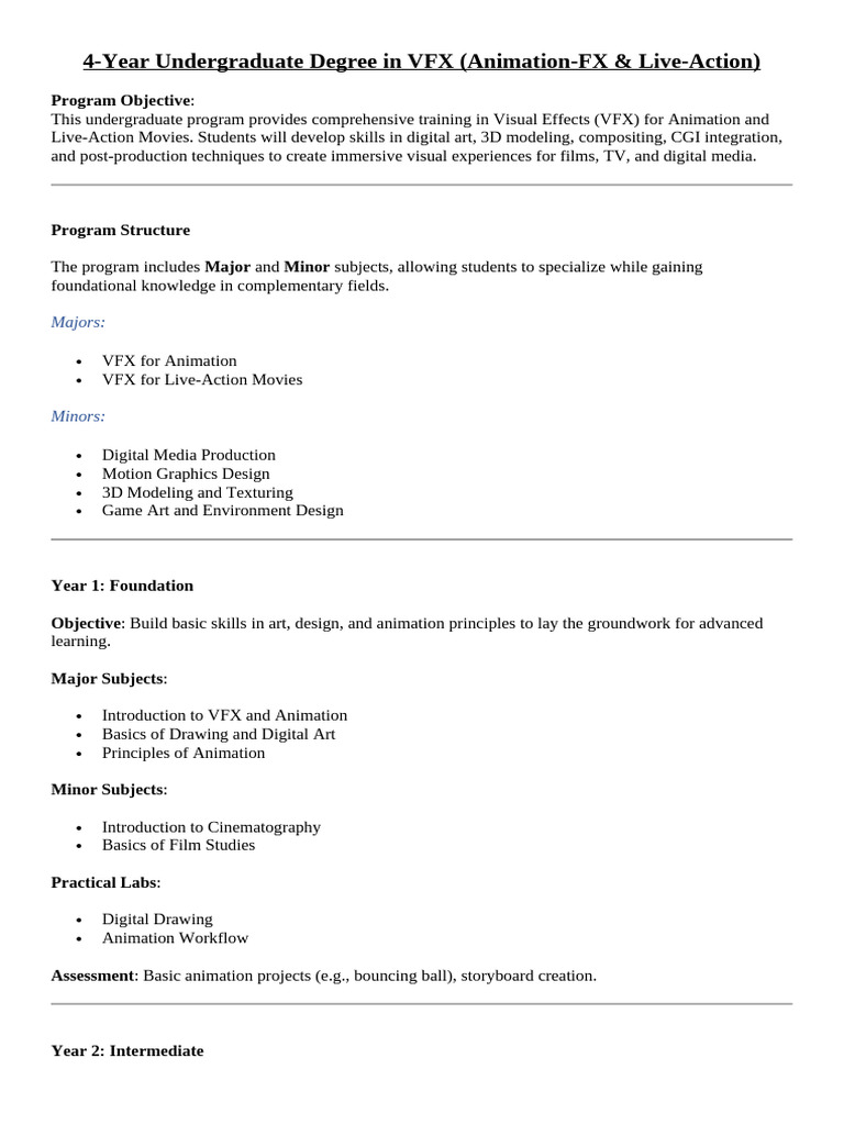 4 Yrs Bachelor Degree of VFX (Live-Action & Effects) | PDF | 3 D ...