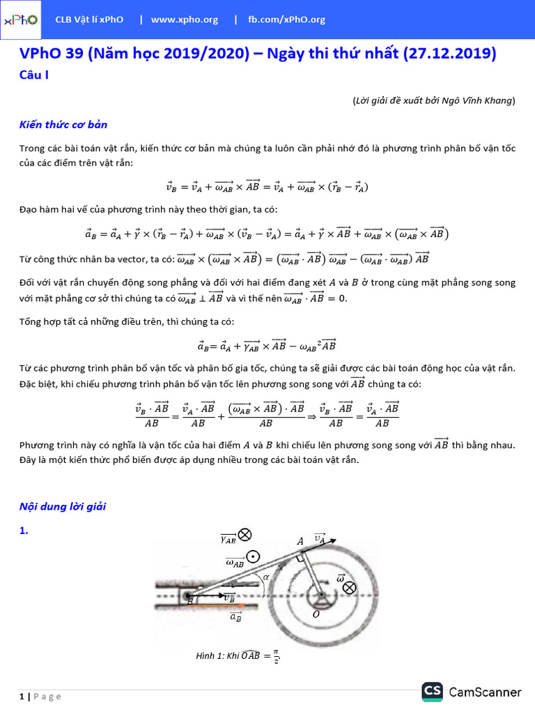Đáp Án VPhO (2019-2020) Ngày 1+2 (Tháng 12) | PDF