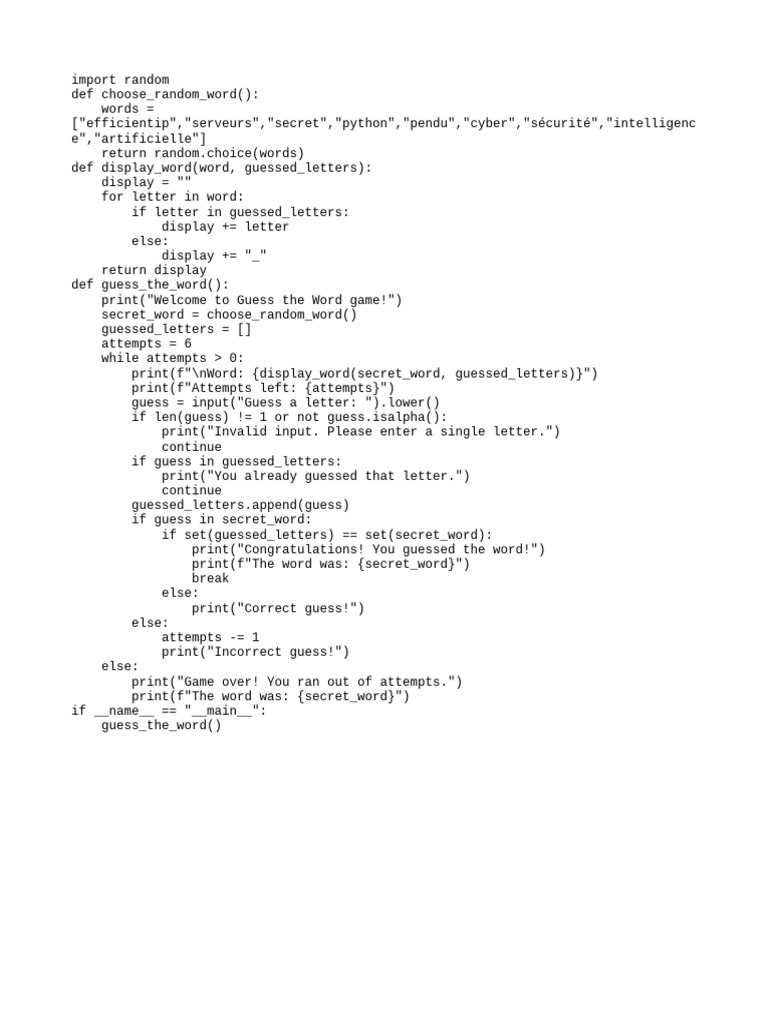 Python Word Guessing Game Script | PDF