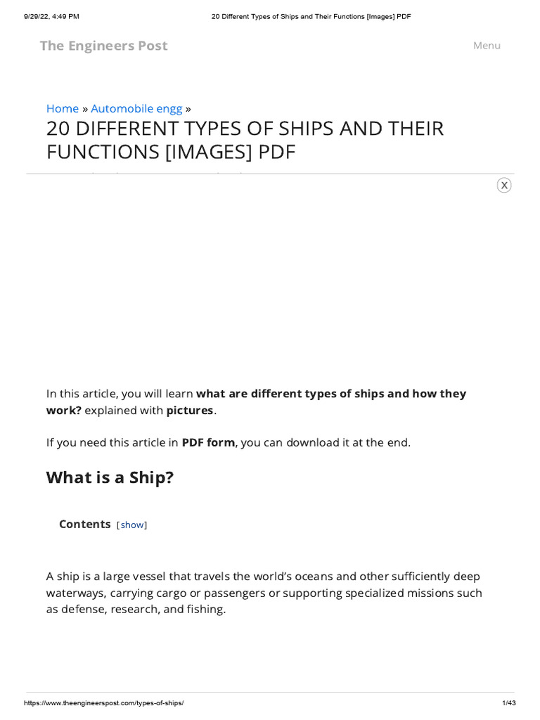 20 Different Types of Ships and Their Functions [Images] PDF | PDF ...