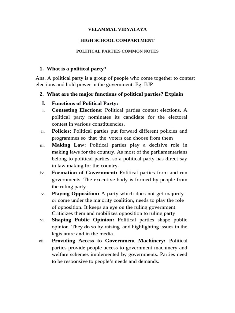 Political Parties Notes - 2021 | PDF | Political Parties | Government