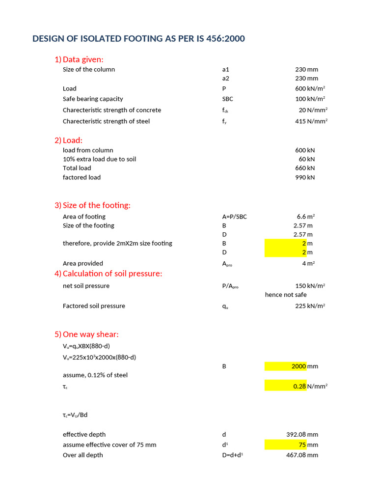 Isolated Footing Design per IS 456:2000 | PDF | Continuum Mechanics ...