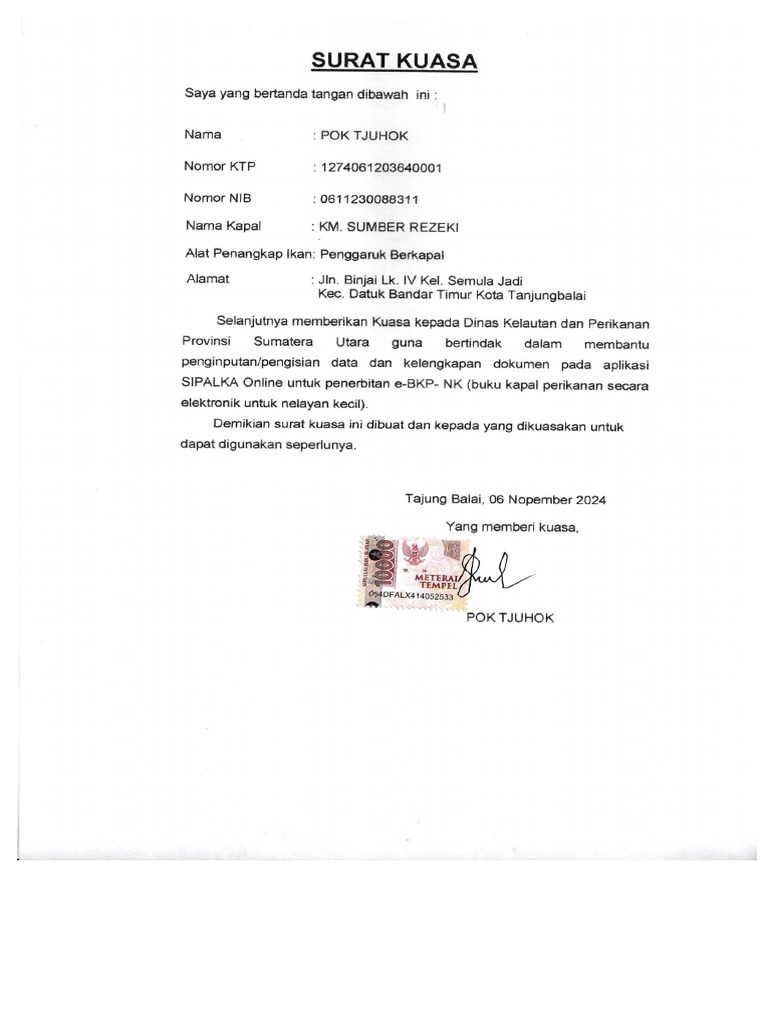 Surat Kuasa Pok Tjuhok | PDF