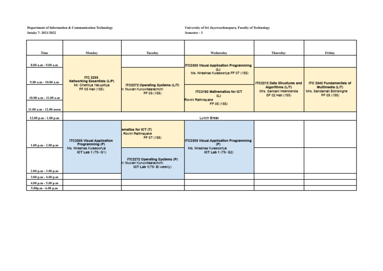 3rd Semester Time Table - 2021!22!7th Batch | PDF
