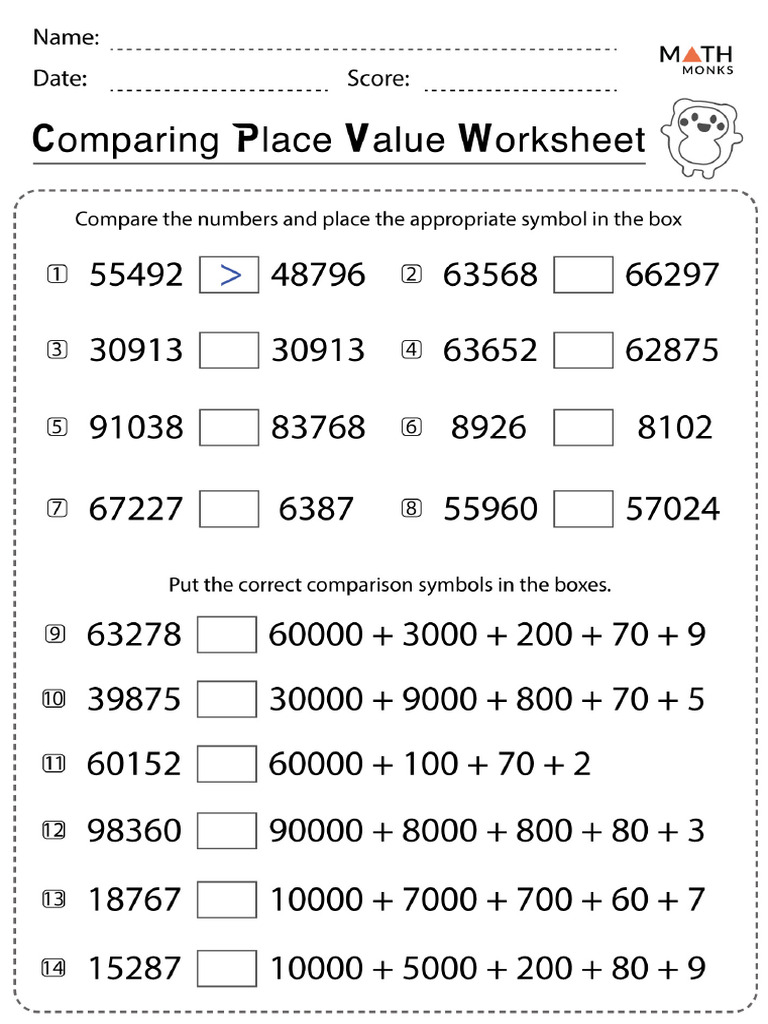 Comparing Place Value Worksheet1 | PDF
