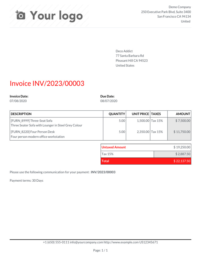 Invoice For Furniture Purchase Deco Addict Pdf
