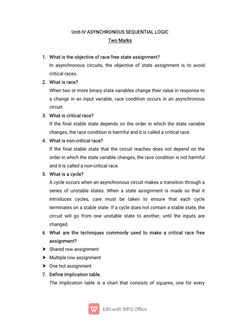 Unit 4 Asynchronous Sequential Notes | PDF | Computer Engineering ...