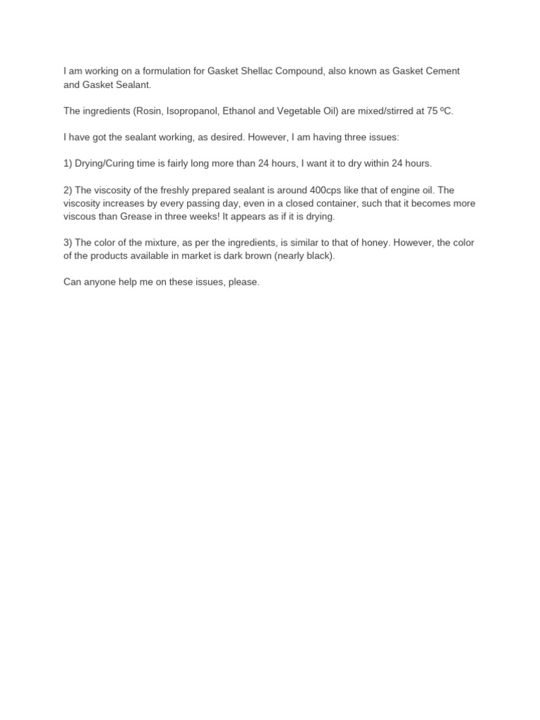 Gasket Shellac Compound Formulation Issues | PDF