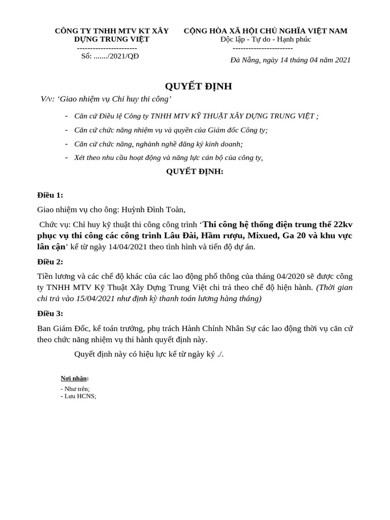 Quyet Dinh Giao Nvu - Trung | PDF