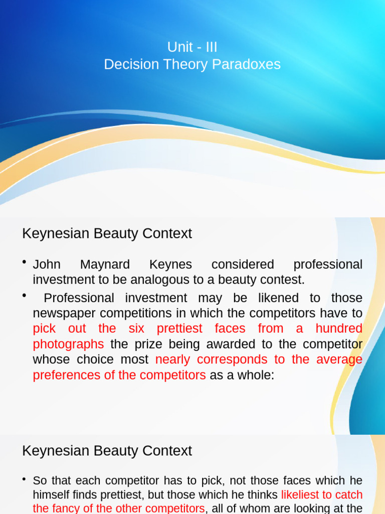 Unit III - Decision Theory Paradoxes | PDF | Odds | Economics