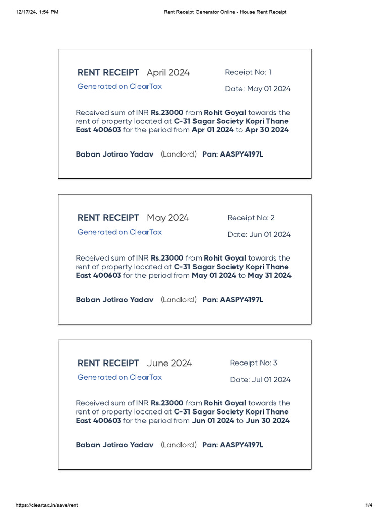 House Rent Receipts 2425 | PDF