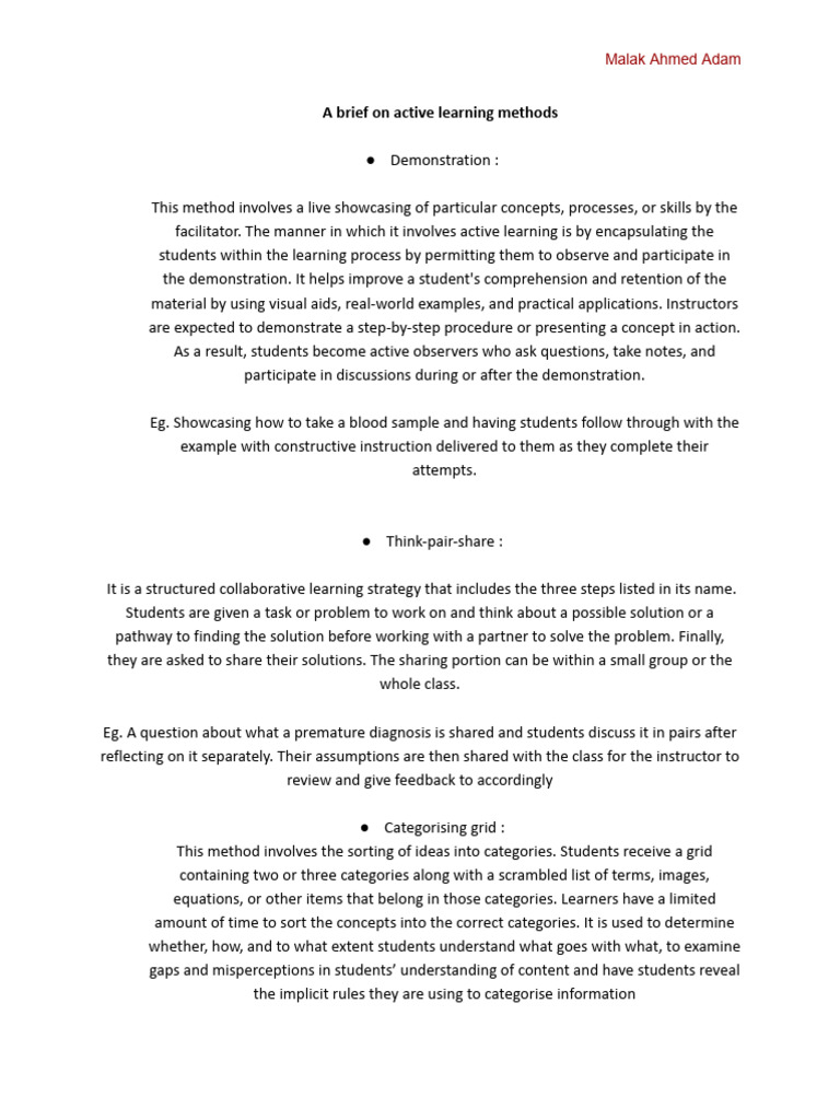 A Brief On Active Learning Methods | PDF | Learning | Cognitive Psychology