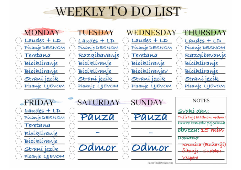 Tjedni Raspored Obveza | PDF