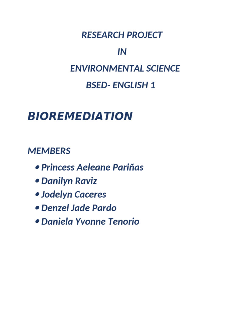 Bioremediation: Research Project IN Environmental Science Bsed-English ...