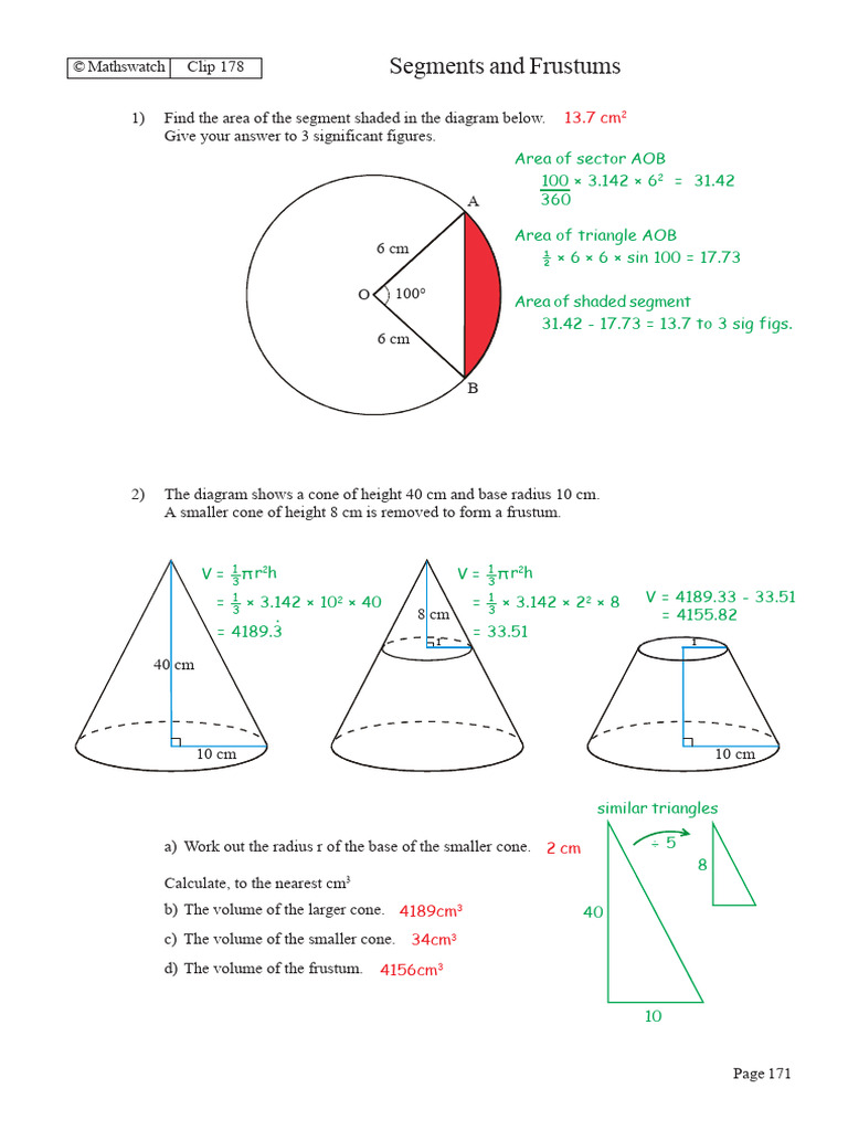 Segments & Frustums - Solutions | PDF | Area | Significant Figures
