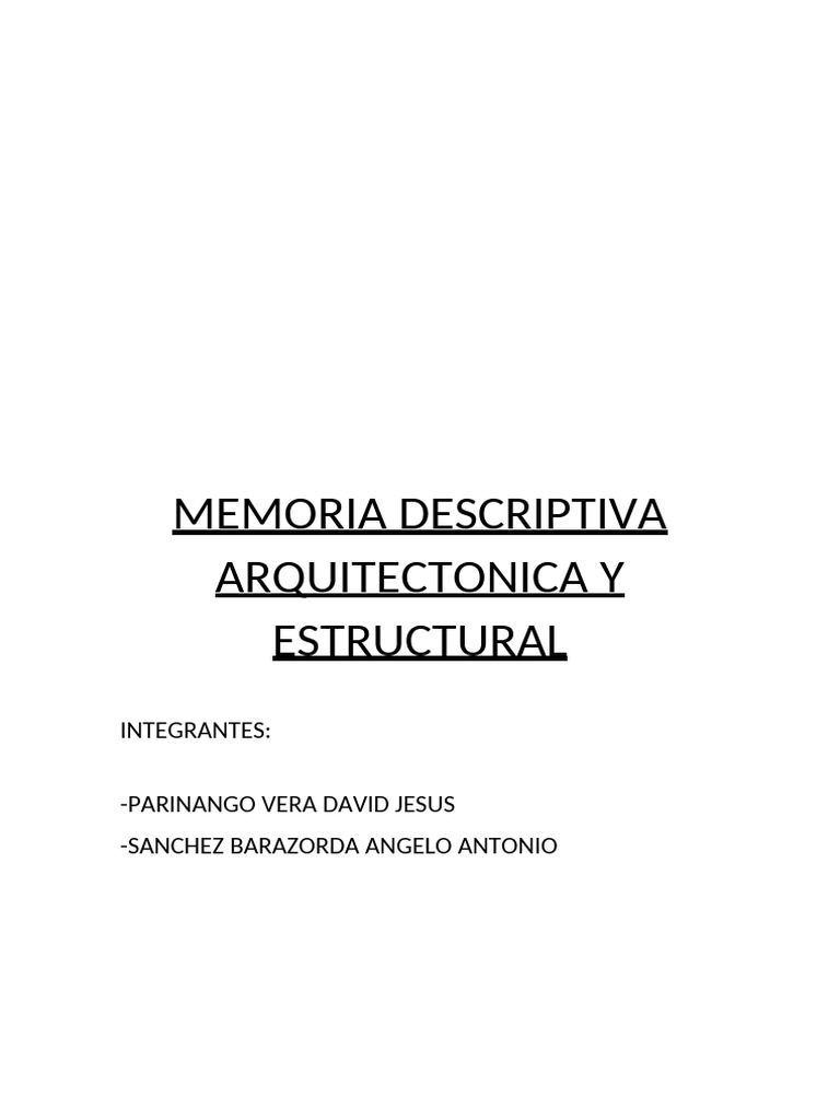 MEMORIA DESCRIPTIVA ARQUITECTONICA Y ESTRUCTURAL-david Parinango | PDF