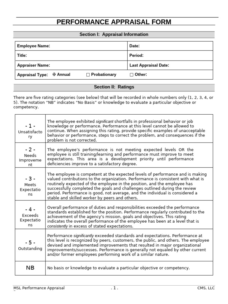 MSL Employee Performance Appraisal Form | PDF | Performance Appraisal ...