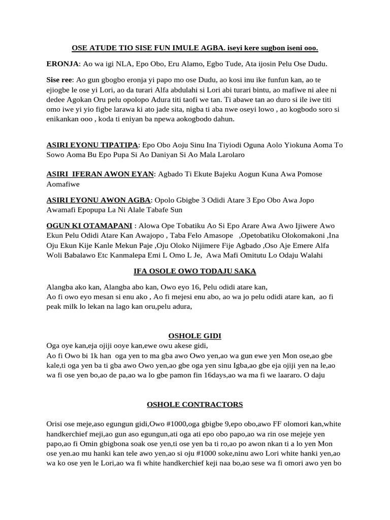 Ose Atude Tio Sise Fun Imule Agba | PDF