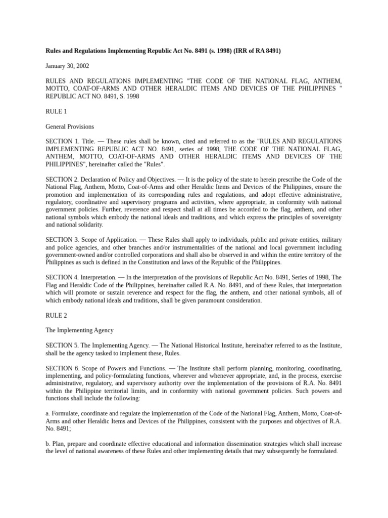 Implementing Rules of RA 8491 | PDF | Flag