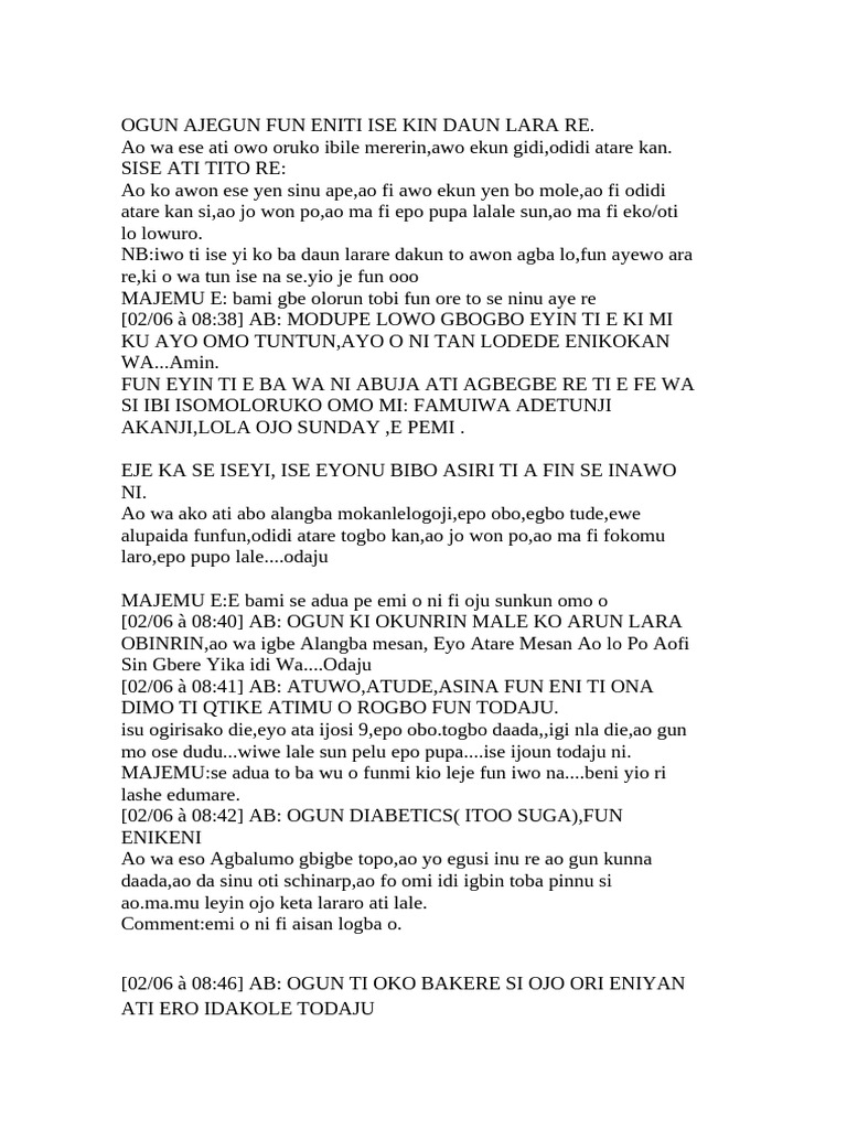 Ogun Ajegun Fun Eniti Ise Kin Daun Lara Re. | PDF