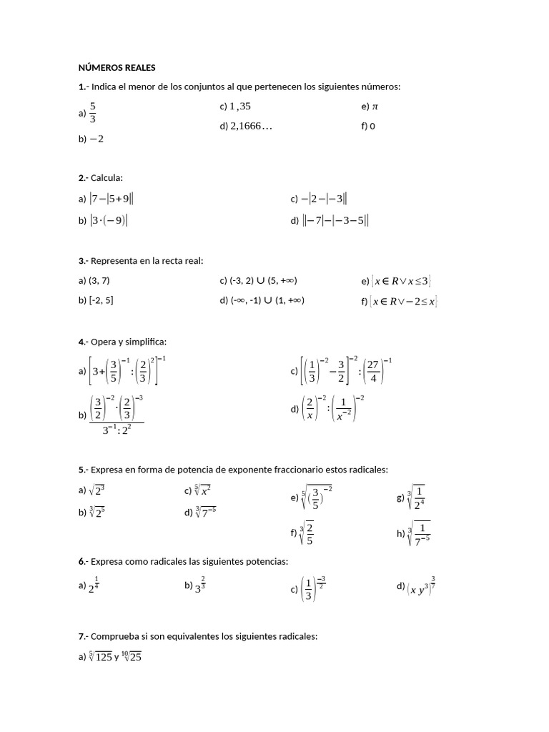 Ejercicios de Números Reales y Logaritmos | PDF | Matemáticas | Aritmética