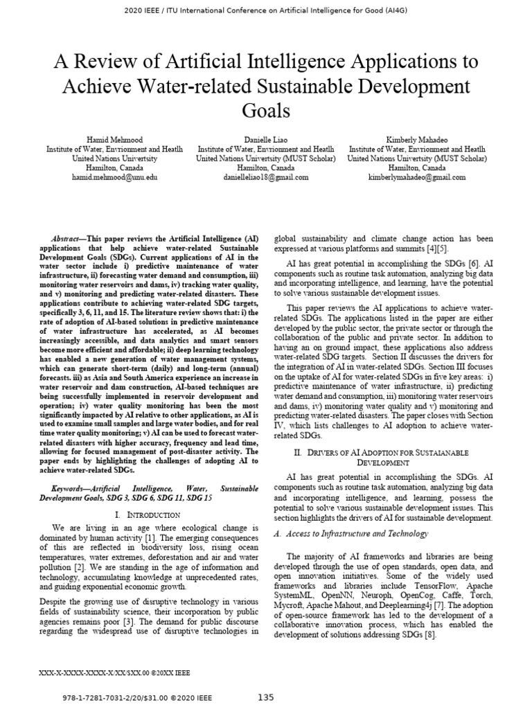 A Review of Artificial Intelligence Applications To Achieve Water ...