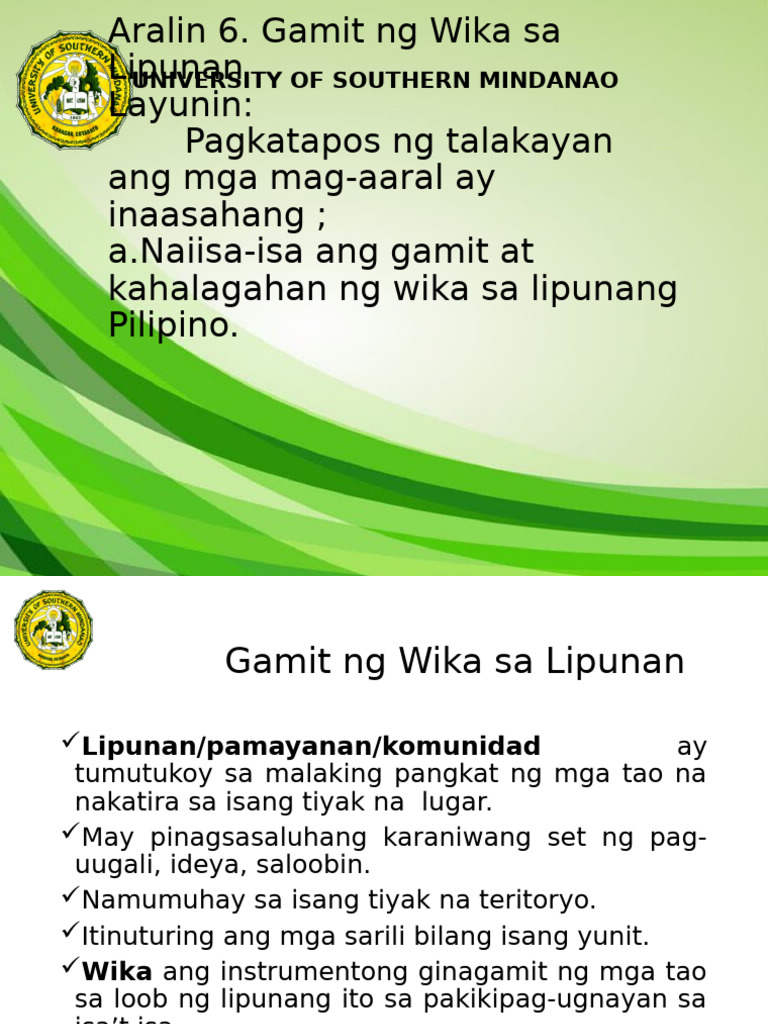 Week 6 Aralin 6 Gamit NG Wika Sa Lipunan | PDF