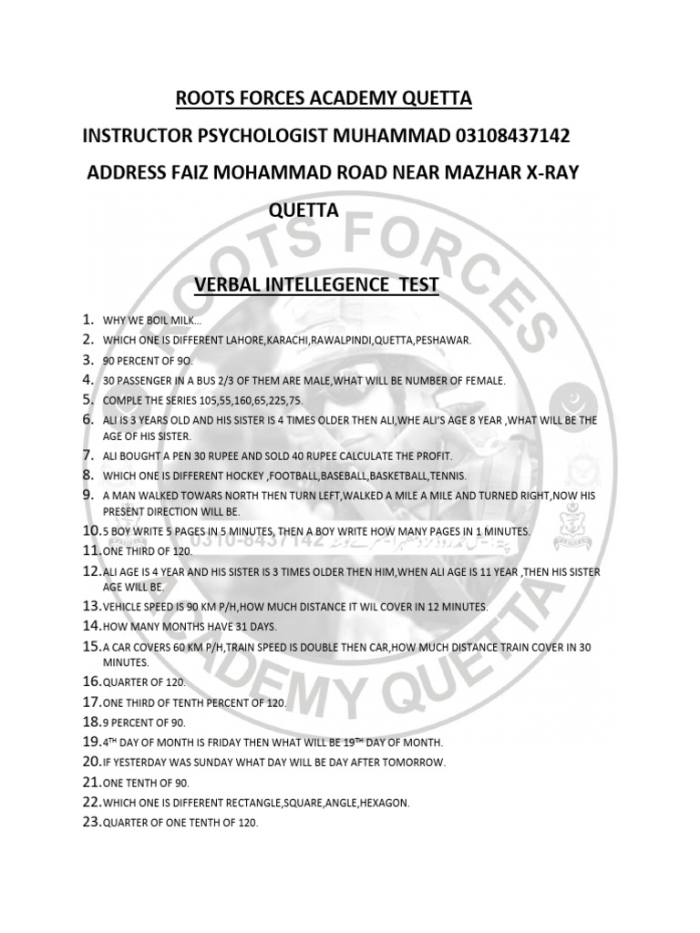 Roots Forces Acadmy Verbal Test | PDF