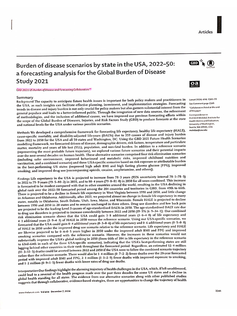 GBD USA Forecasting Paper SoA | PDF