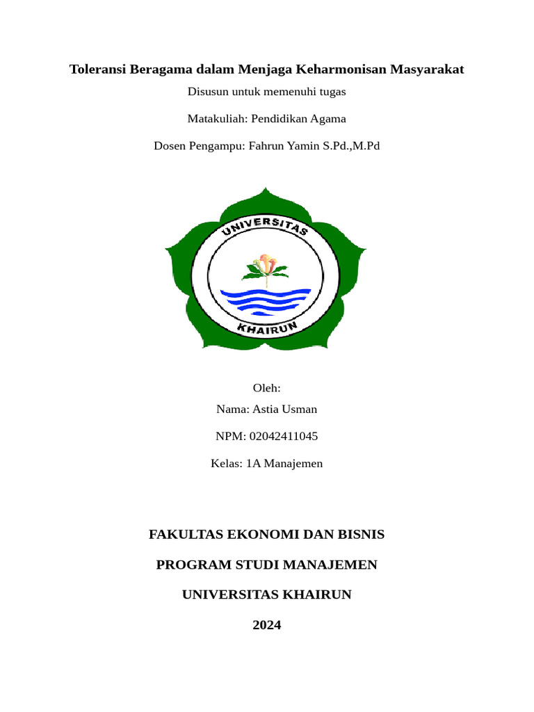 Toleransi Beragama Dalam Menjaga Keharmonisan Masyarakat | PDF