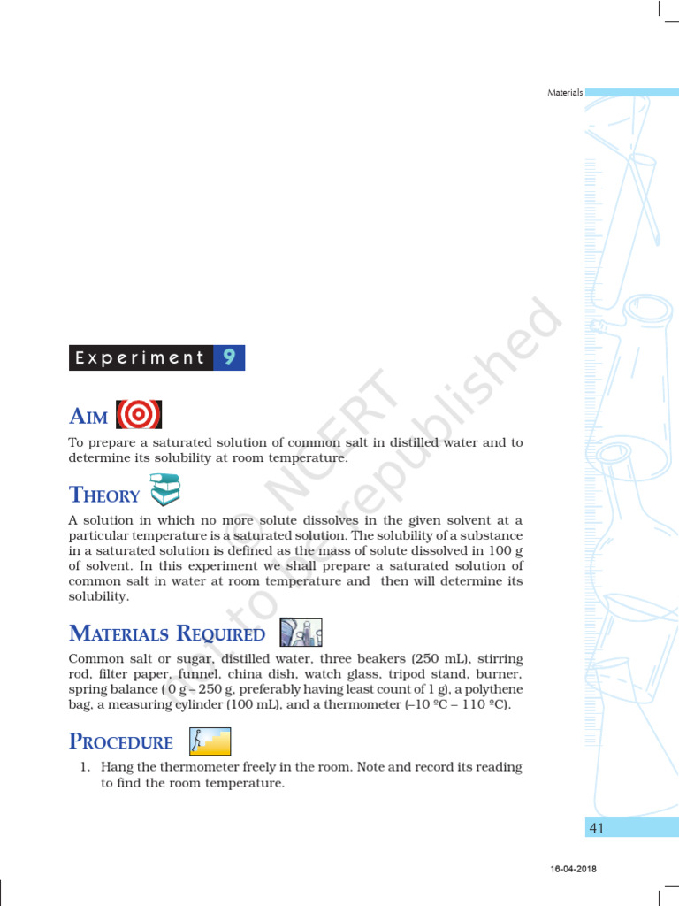 NCERT Science Lab Manual IX Expt 09 | PDF | Solubility | Sodium Chloride