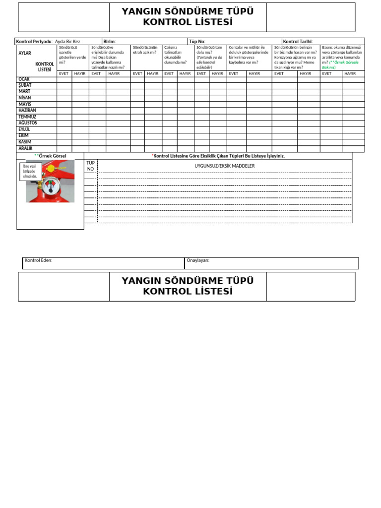FR-1188-Yangın Söndürme Tüpü Aylık Kontrol Formu | PDF