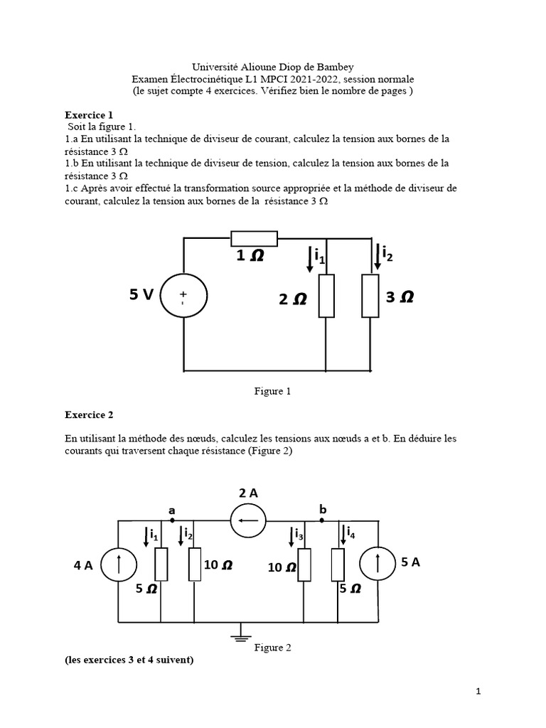 Examen Électrocinétique L1 MPCI 2021-2022 | PDF | Tension électrique ...