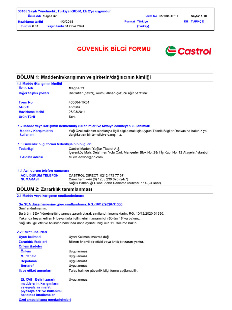 Castrol MSDS Cas No | PDF