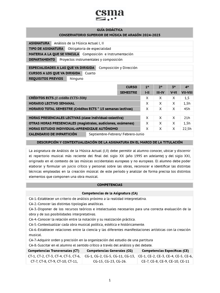 Análisis de Música Actual: Guía 2024-2025 | PDF | Evaluación | Maestros