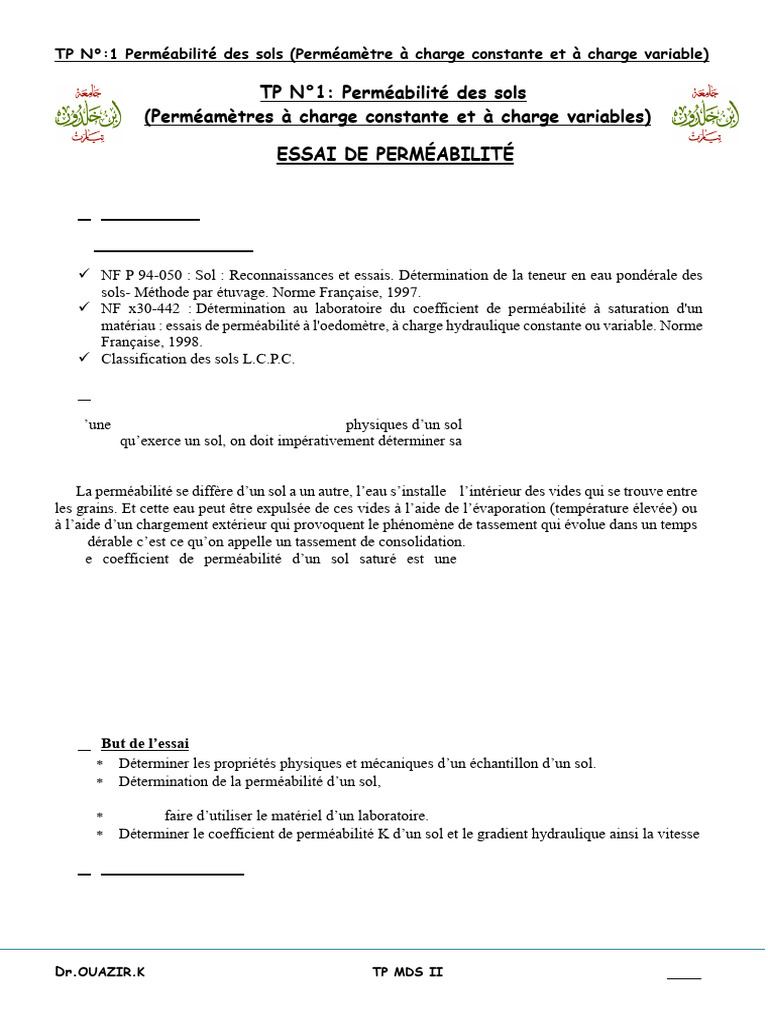 Essai de perméabilité des sols k | PDF | Perméabilité (fluide ...