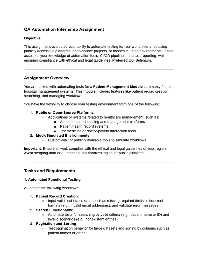 QA Automation Internship Assignment | PDF | Automation | Selenium (Software)