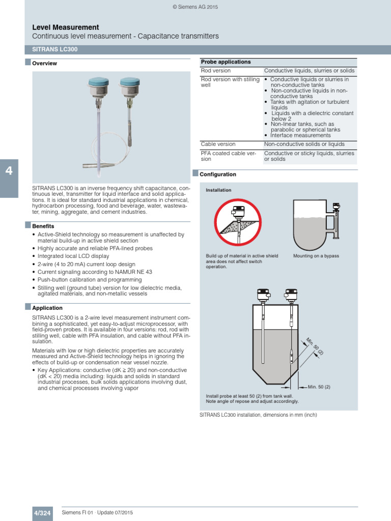 Siemens SITRANS LC300 Datasheet | PDF | Manufactured Goods | Materials Science