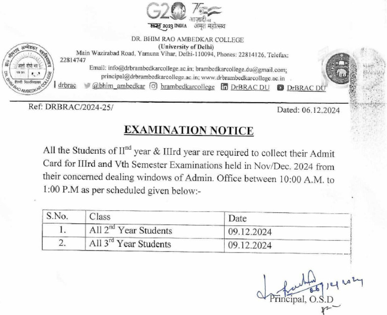 Examination Notice - 2nd and 3 RD Year Students For Collection of Admit ...
